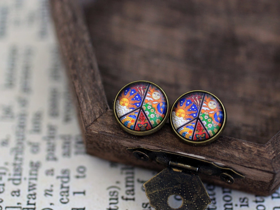 Peace Sign, Peace Sign Earrings, Peace Sign Studs, Seasons Mandala ...