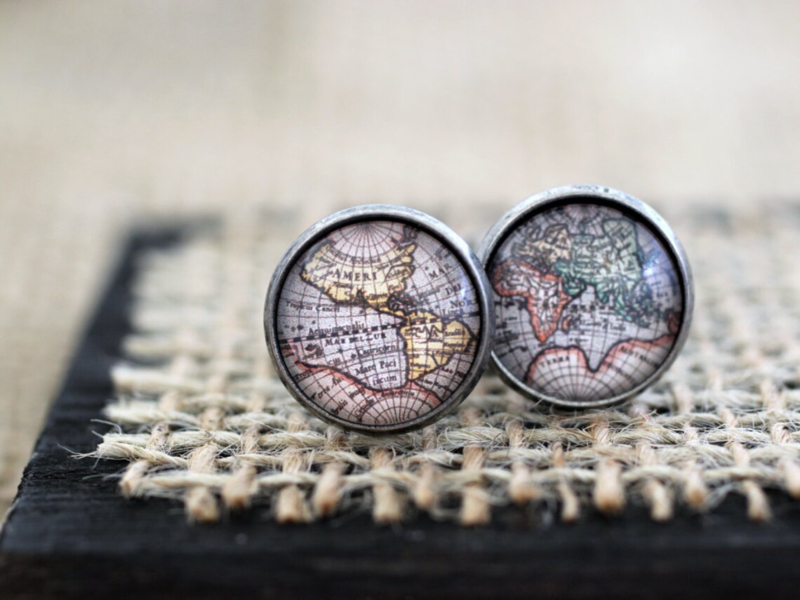 World Map Cufflinks Antique World Map Globe Cufflinks World - Etsy