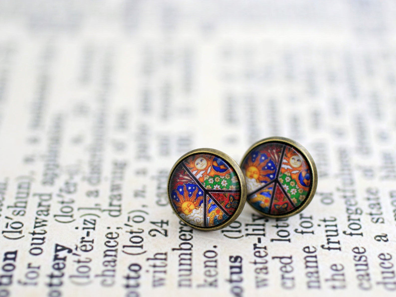 Peace Sign, Peace Sign Earrings, Peace Sign Studs, Seasons Mandala ...