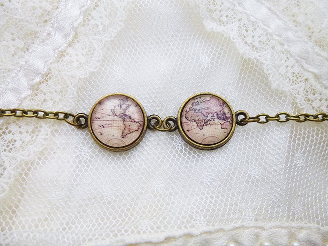Retro World Map Bracelet Continents Bracelet Map Earth Map | Etsy