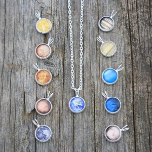Tiny Planet Necklace, Planet Necklace, Earth Necklace, Jupiter, Moon ...