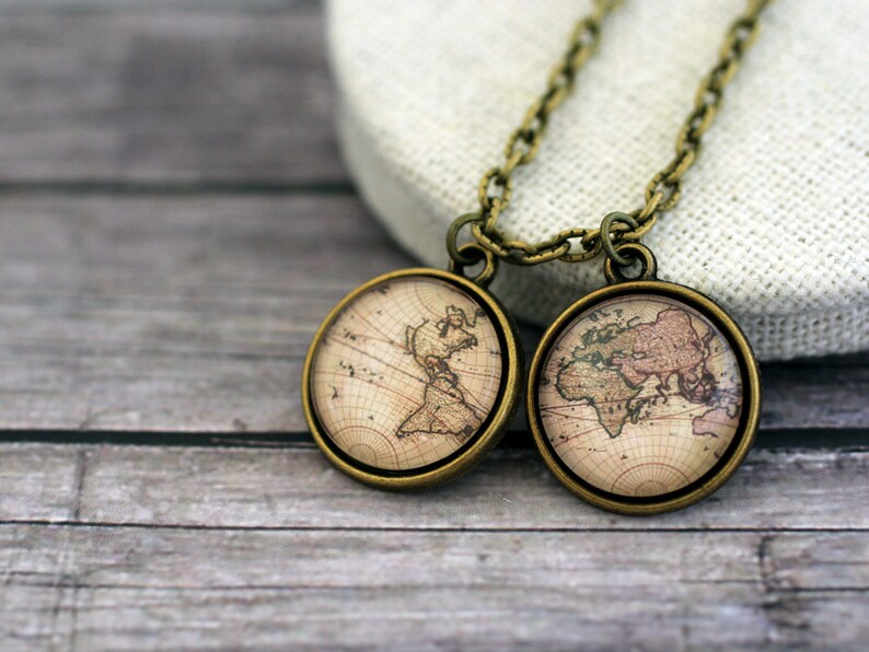 World Map Necklace World Map Retro Map Necklace Old Map - Etsy