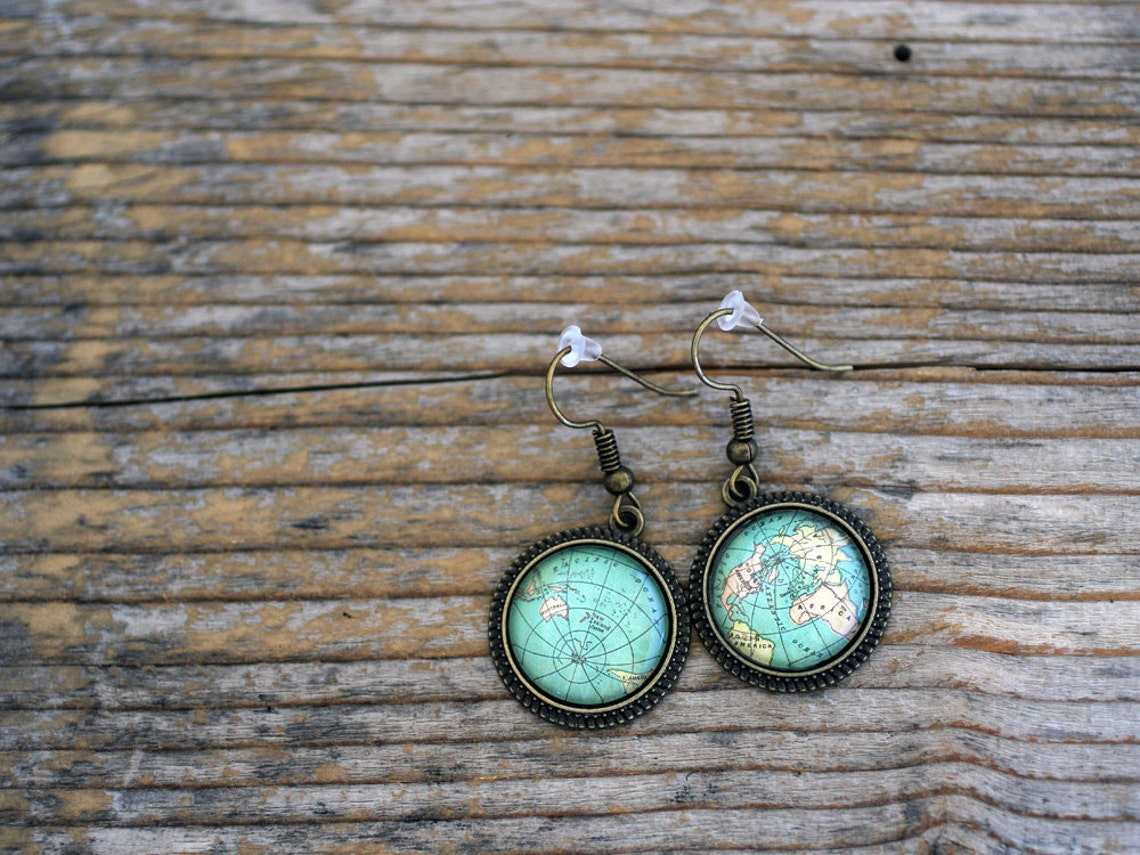 Retro World Map Earrings Globe Earrings World Map Earrings - Etsy