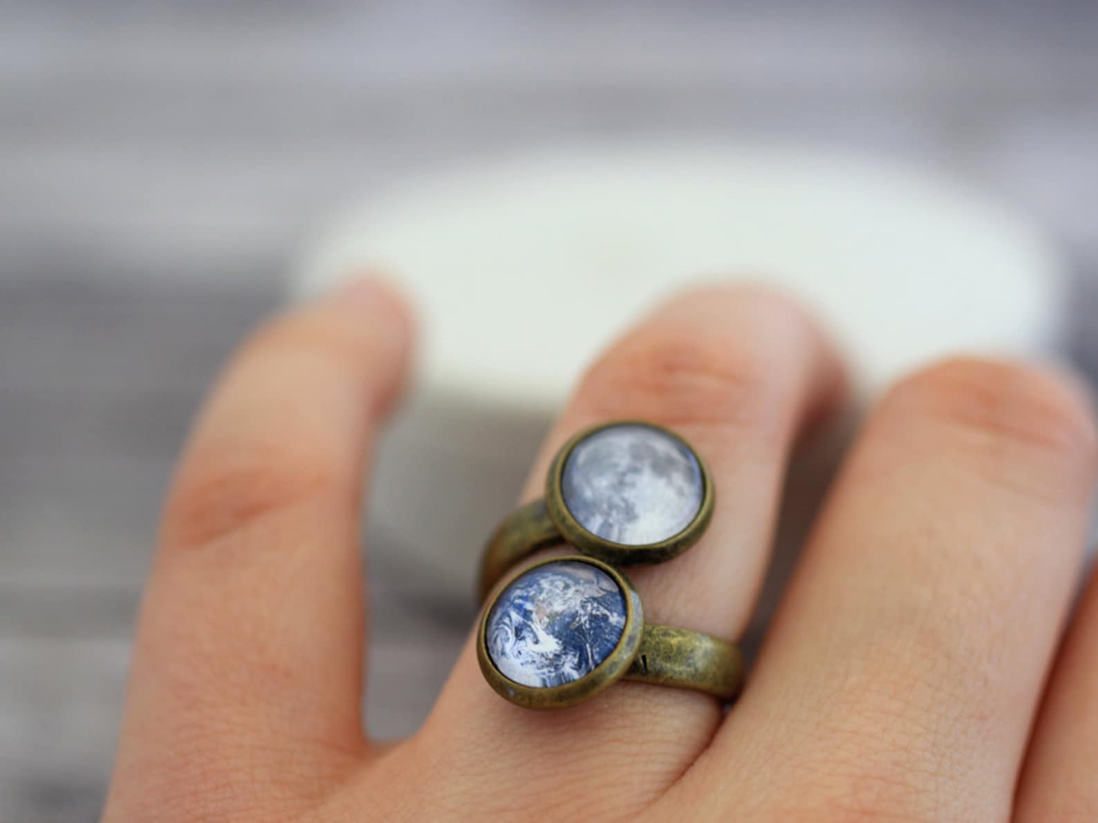 Planet Ring Solar System Ring Earth and Moon Ring Double - Etsy