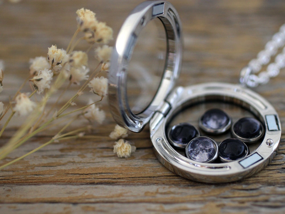 Birth Moon Locket Necklace Family Birth Moon Phases Birth - Etsy