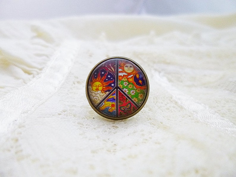 Peace Sign Ring Peace Ring Seasons Mandala Seasons Mandala | Etsy