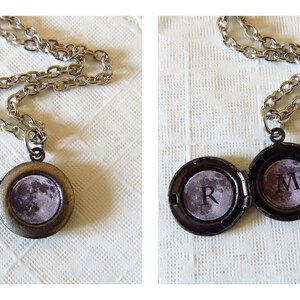 Moon Locket, Moon Necklace, Full Moon, Initials Love Necklace, His and ...