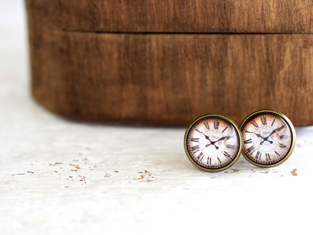 Clock Earrings, Clock Studs, Retro Clock Earrings, Clock Jewelry, Retro ...