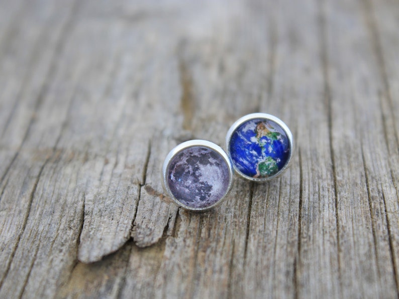 Earth and Moon Earrings Earth and Moon Studs Solar System | Etsy