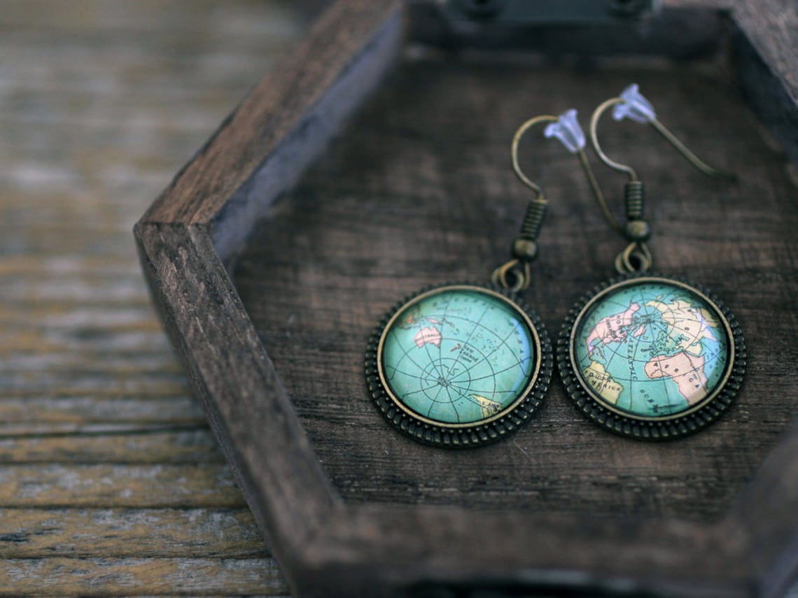 Retro World Map Earrings Globe Earrings World Map Earrings - Etsy