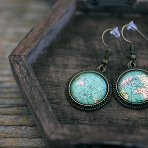 Retro World Map Earrings, Globe Earrings, World Map Earrings, Antique ...