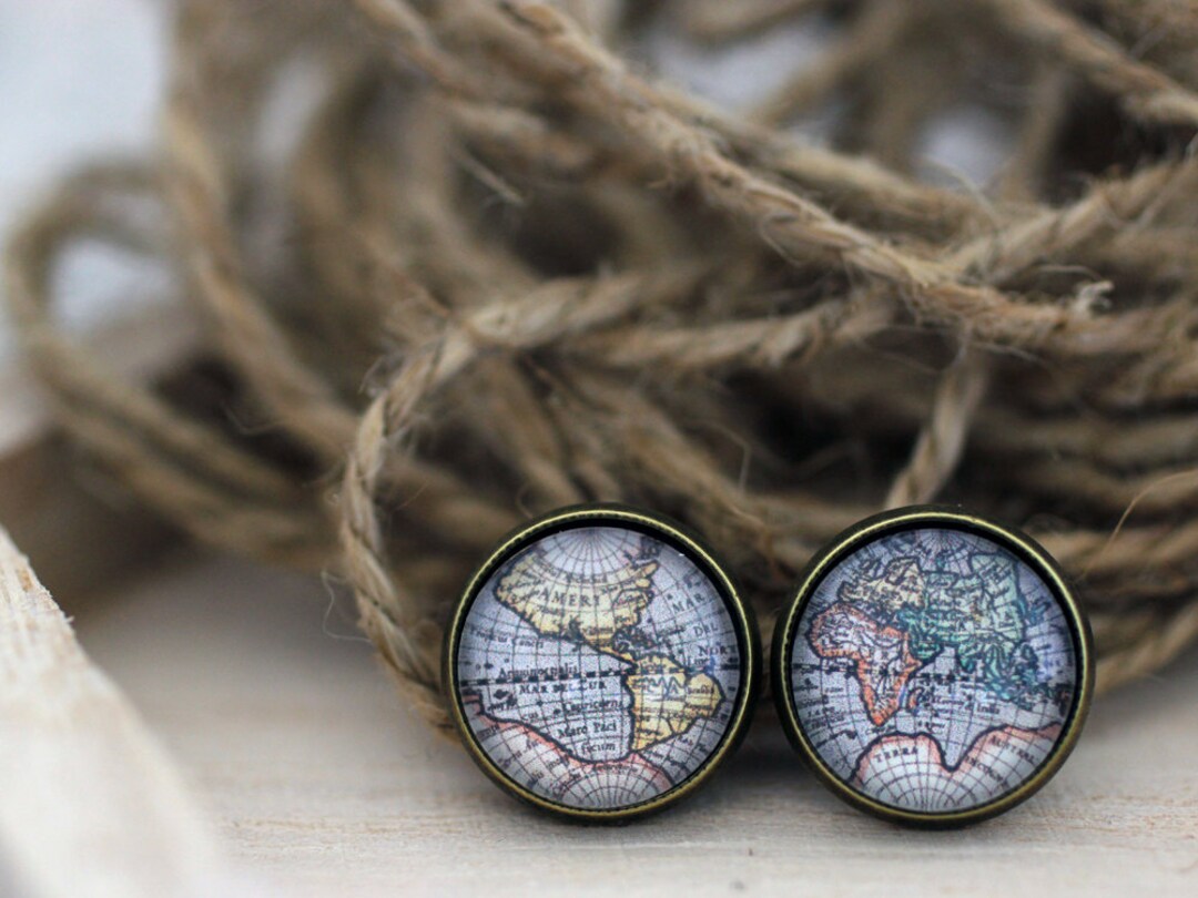 World Map Earrings, Map Earrings, Globe Earrings, Antique World Map ...