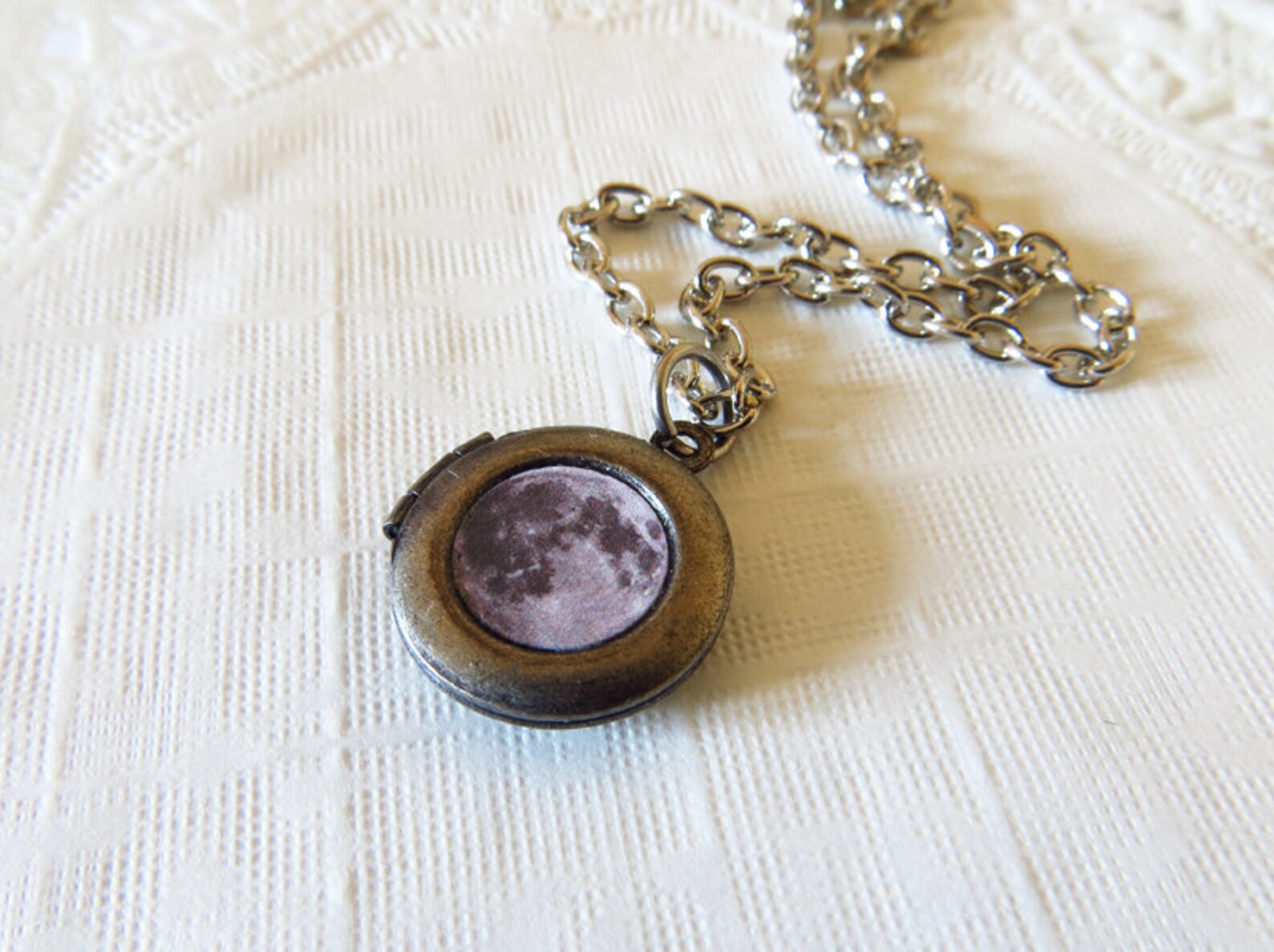 Moon Locket Moon Necklace Full Moon Initials Love Necklace | Etsy