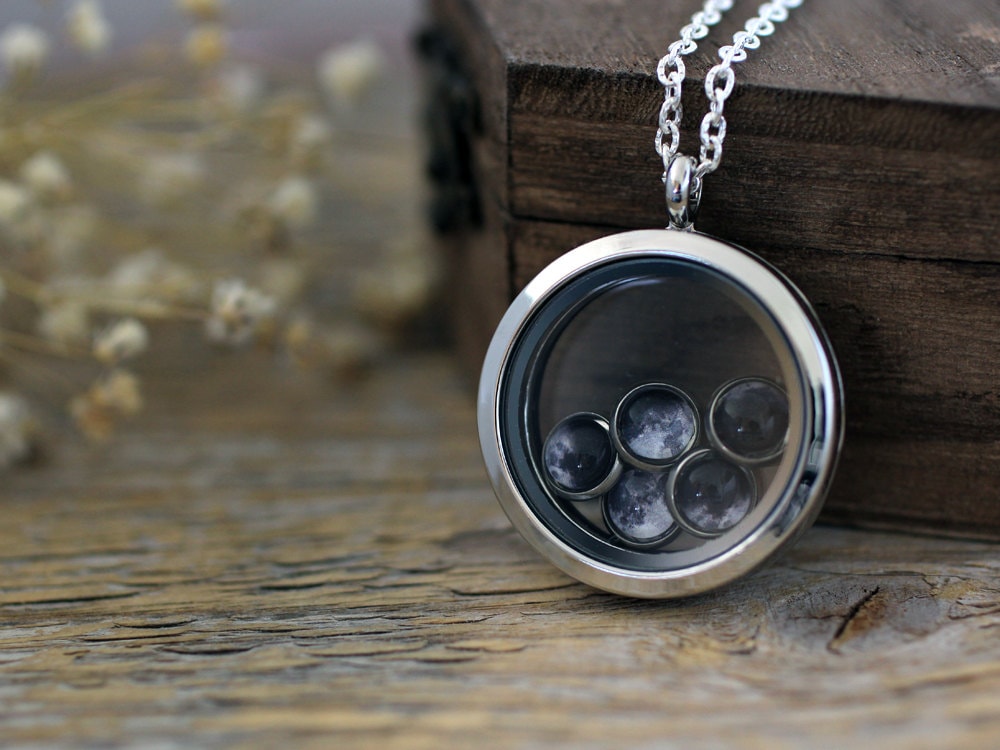 Birth Moon Locket Necklace Family Birth Moon Phases Birth - Etsy