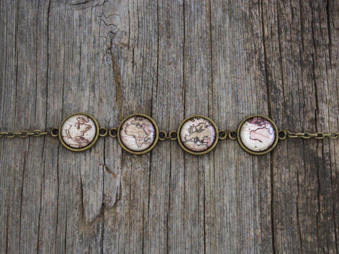 World Map Bracelet, Map Bracelet, World Map, Retro Map Bracelet, Globe ...