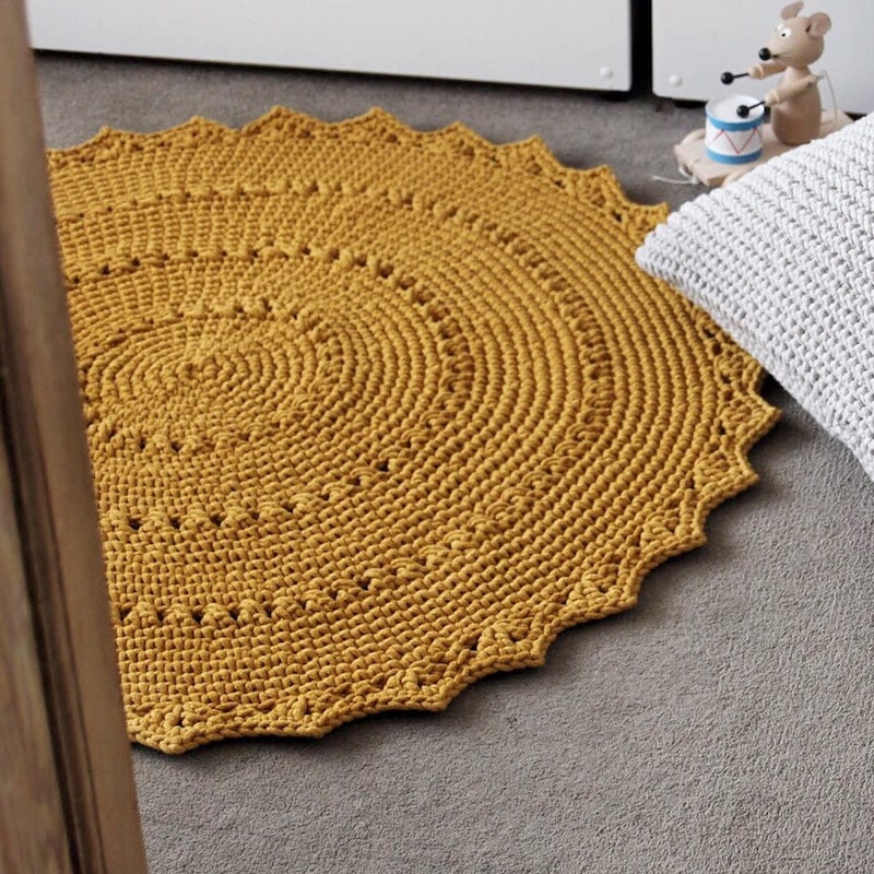 Round Rug Mustard Yellow - Etsy