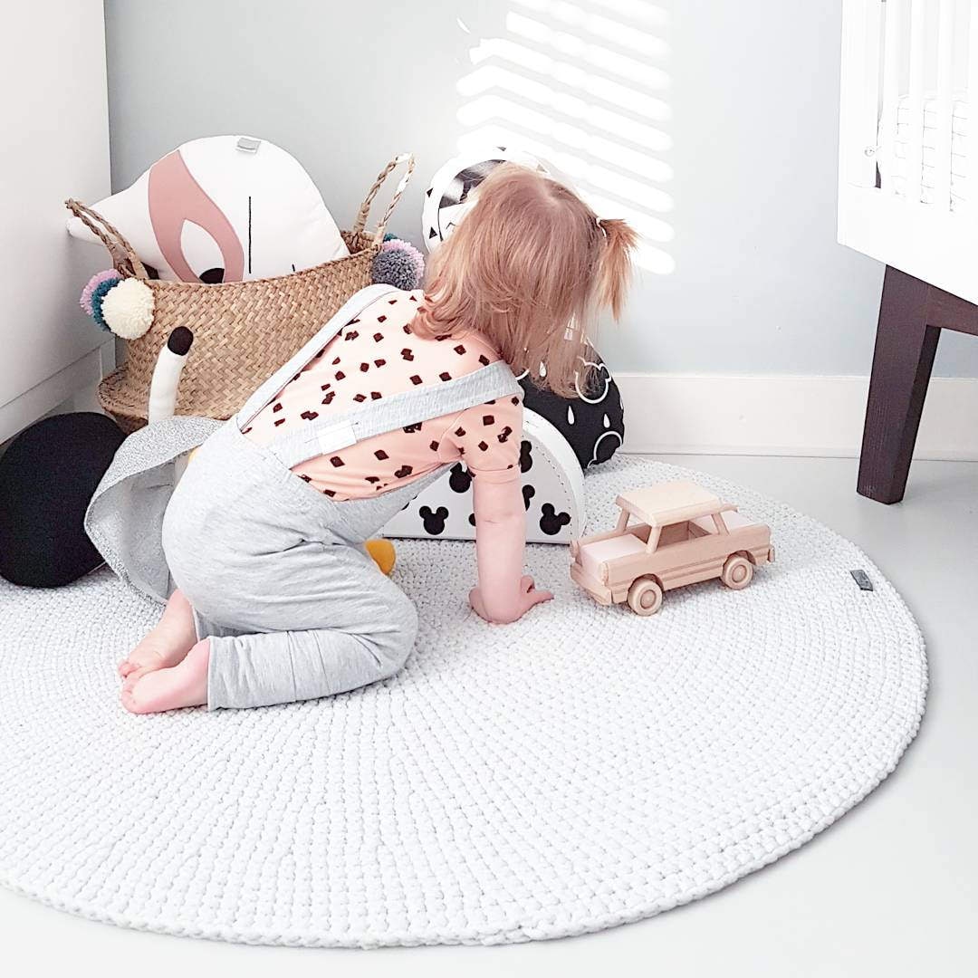 Crochet Round Nursery Rug, Grey Crochet Rug, Neutral Nursery Decor ...