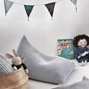 Knitted Bean Bag Chair Cover, Grey Beanbag Chair Cover, Kids Bean Bag ...