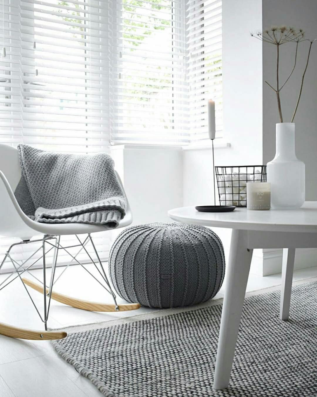 Large Knitted Footstool Pouf, Grey Knitted Pouf Ottoman, Grey Home ...