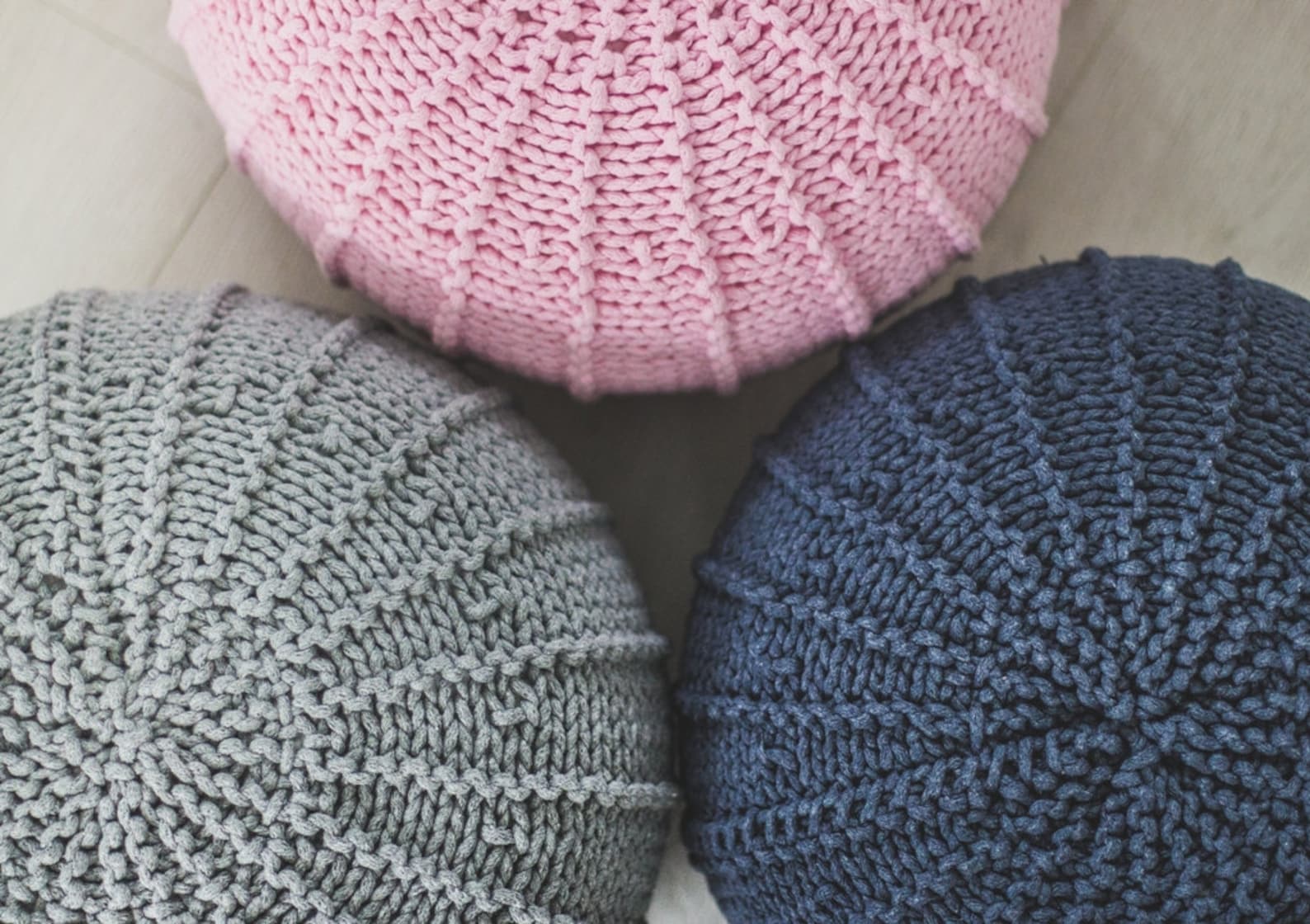 Knitted Footstool Pouf Chunky Knit Pouf Ottoman Blue Nursery - Etsy