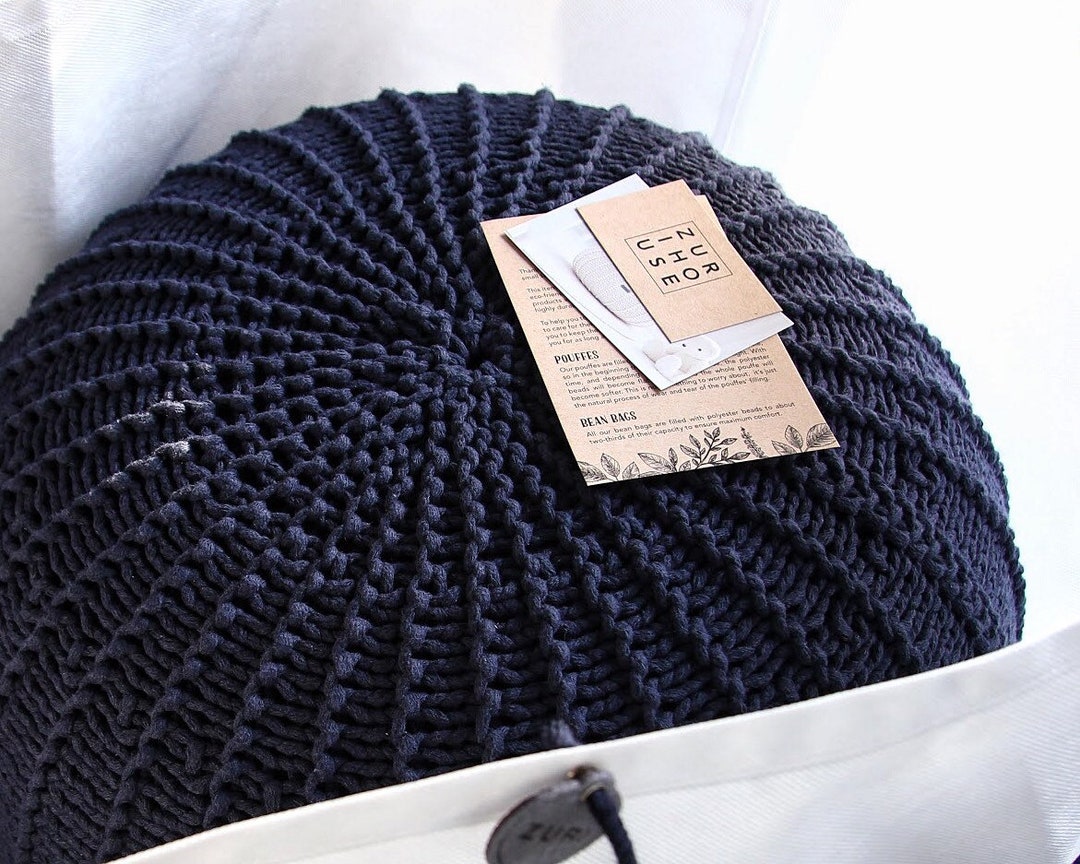 Large Blue Knitted Footstool Pouffe: 100% Cotton Ottoman - Etsy
