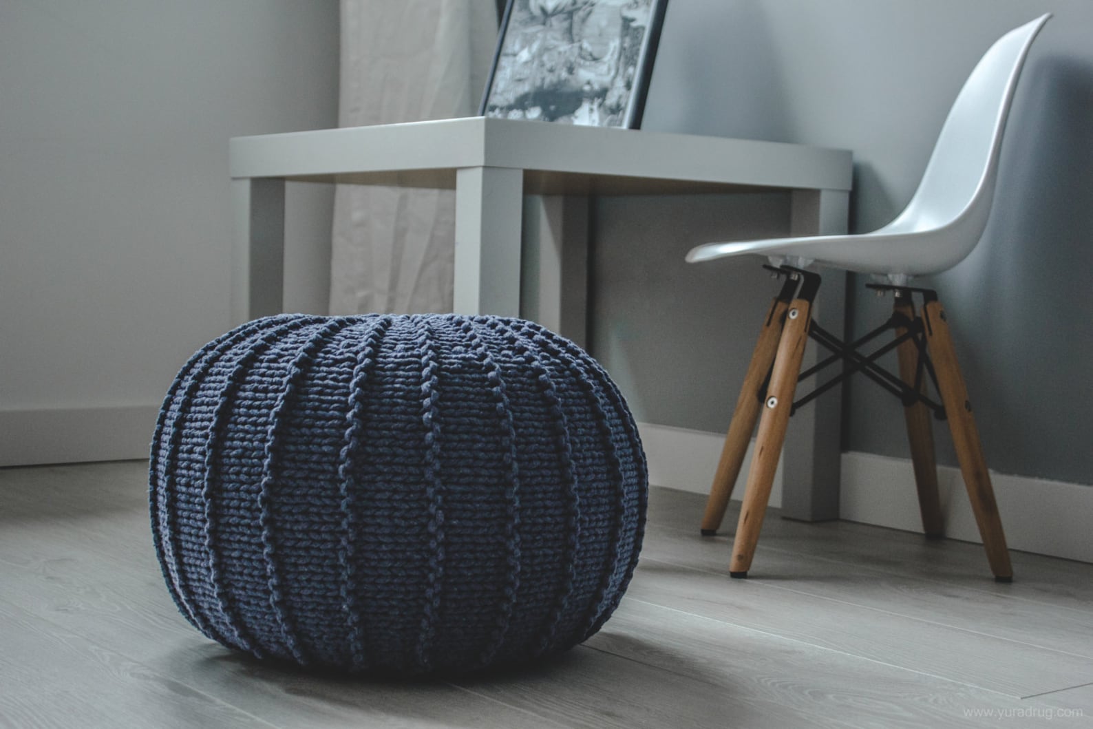Knitted Footstool Pouf Chunky Knit Pouf Ottoman Blue Nursery | Etsy