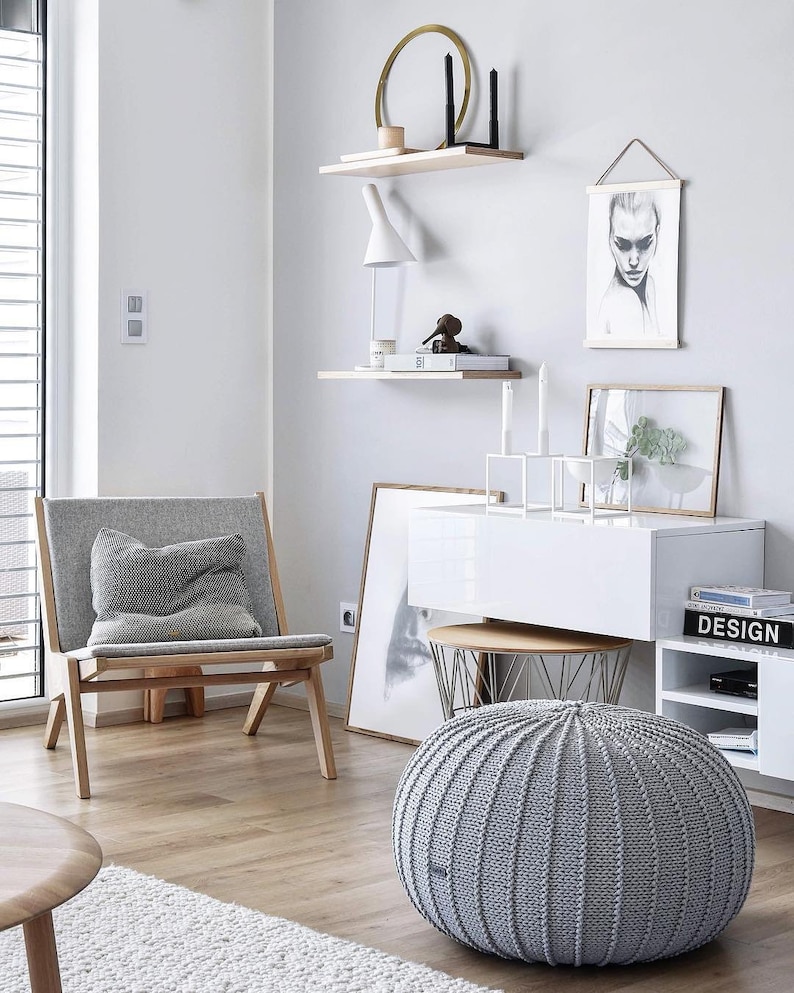 Knitted Footstool Pouf Large Knitted Pouf Ottoman Cozy Home | Etsy