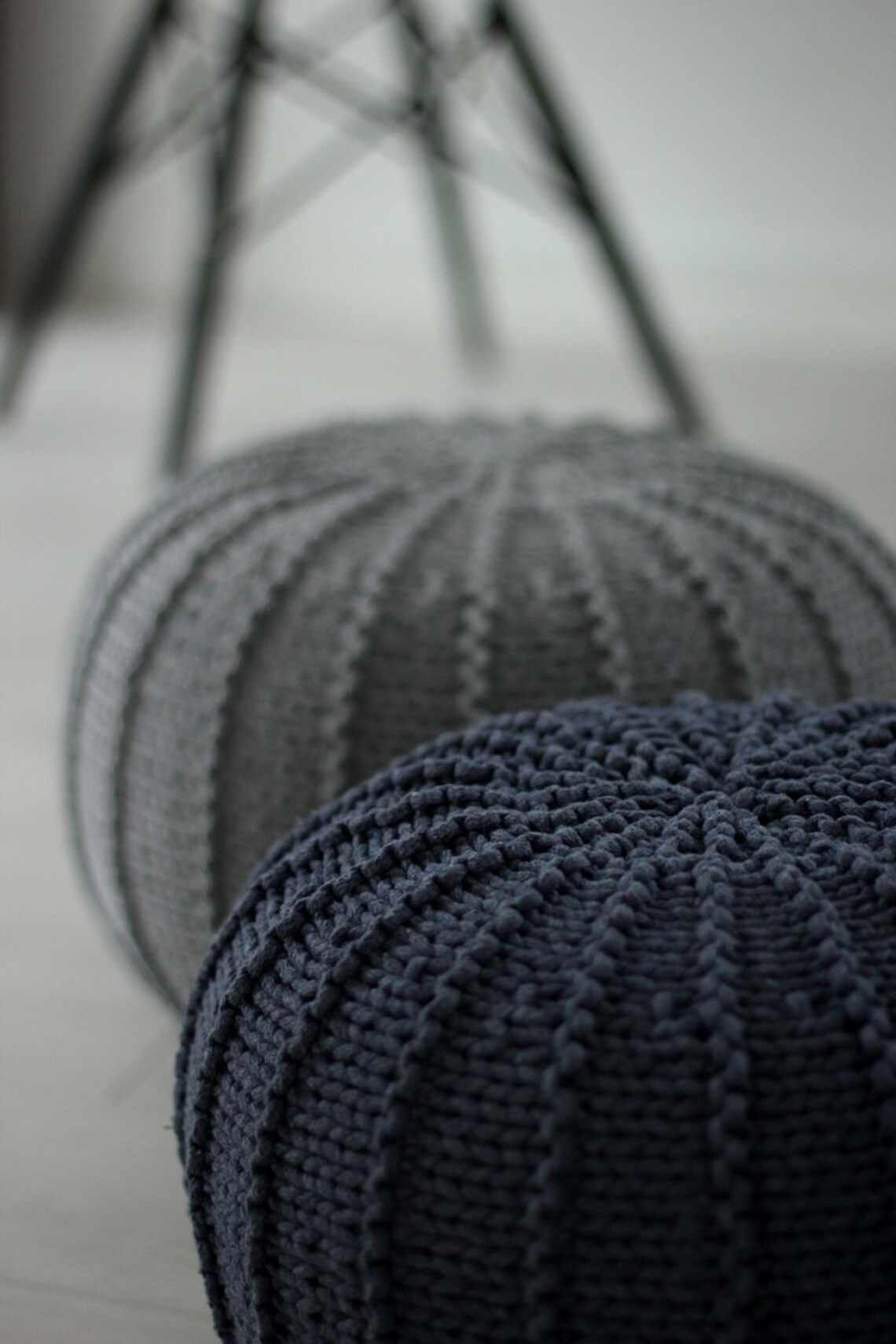 Knitted Footstool Pouf Chunky Knit Pouf Ottoman Blue Nursery - Etsy