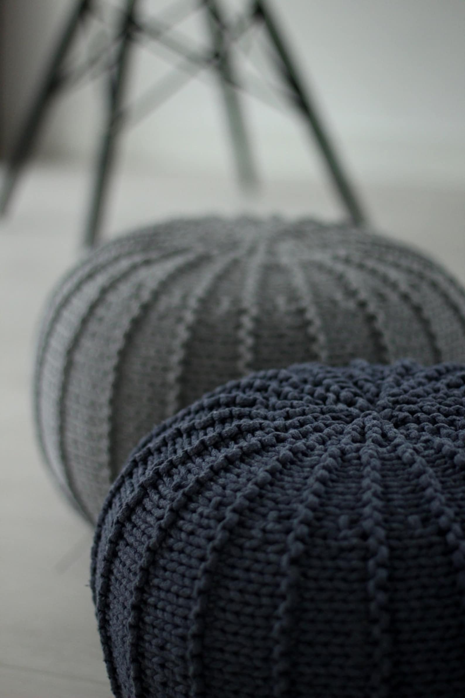 Knitted Footstool Pouf Chunky Knit Pouf Ottoman Blue Nursery - Etsy