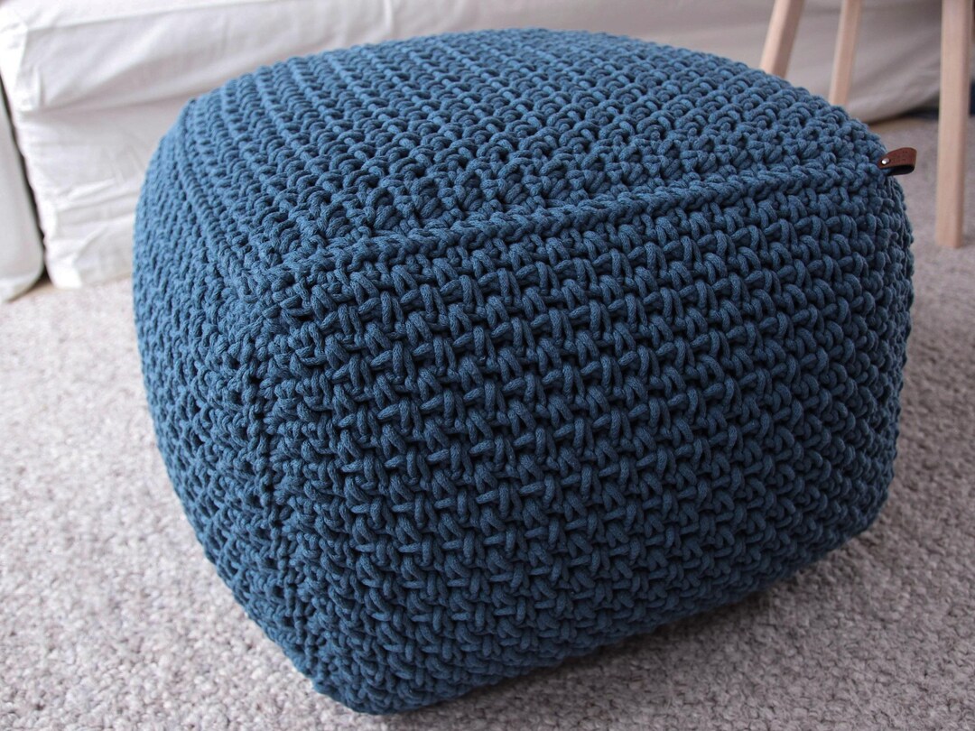 Crocheted Square Pouffe | Hand Crafted Pouffe | Square Floor Pouffe ...