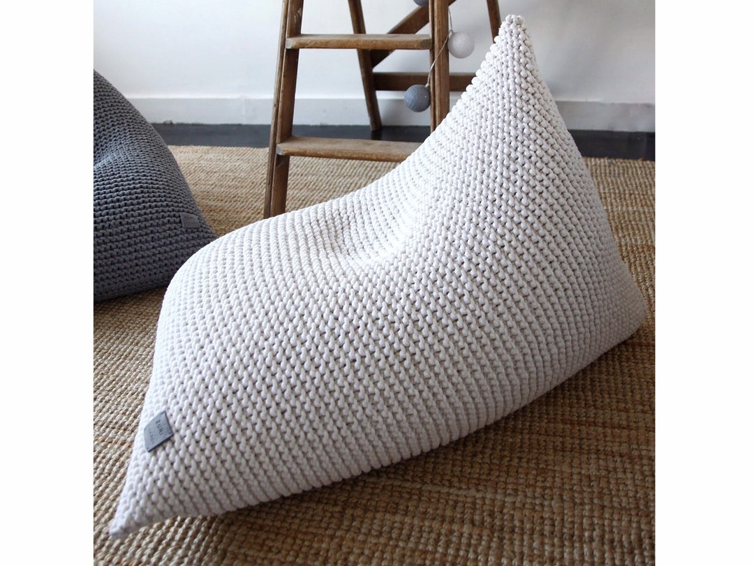 Knitted Bean Bag Chair Cover, Ecru Beanbag Chair Cover, Kids Bean Bag ...