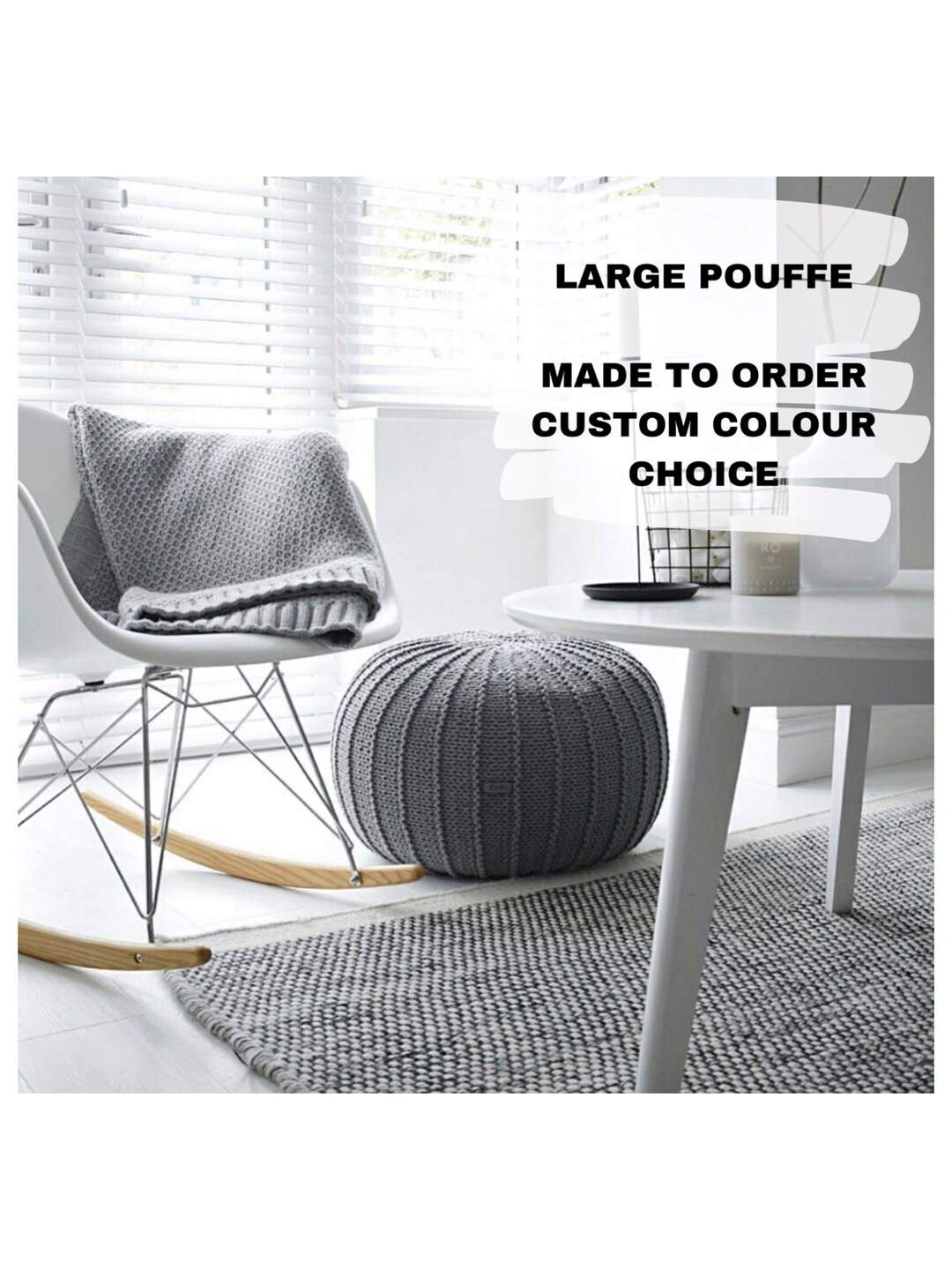 Knitted Footstool Pouf, Large Knitted Pouf Ottoman, Cozy Home Decor ...