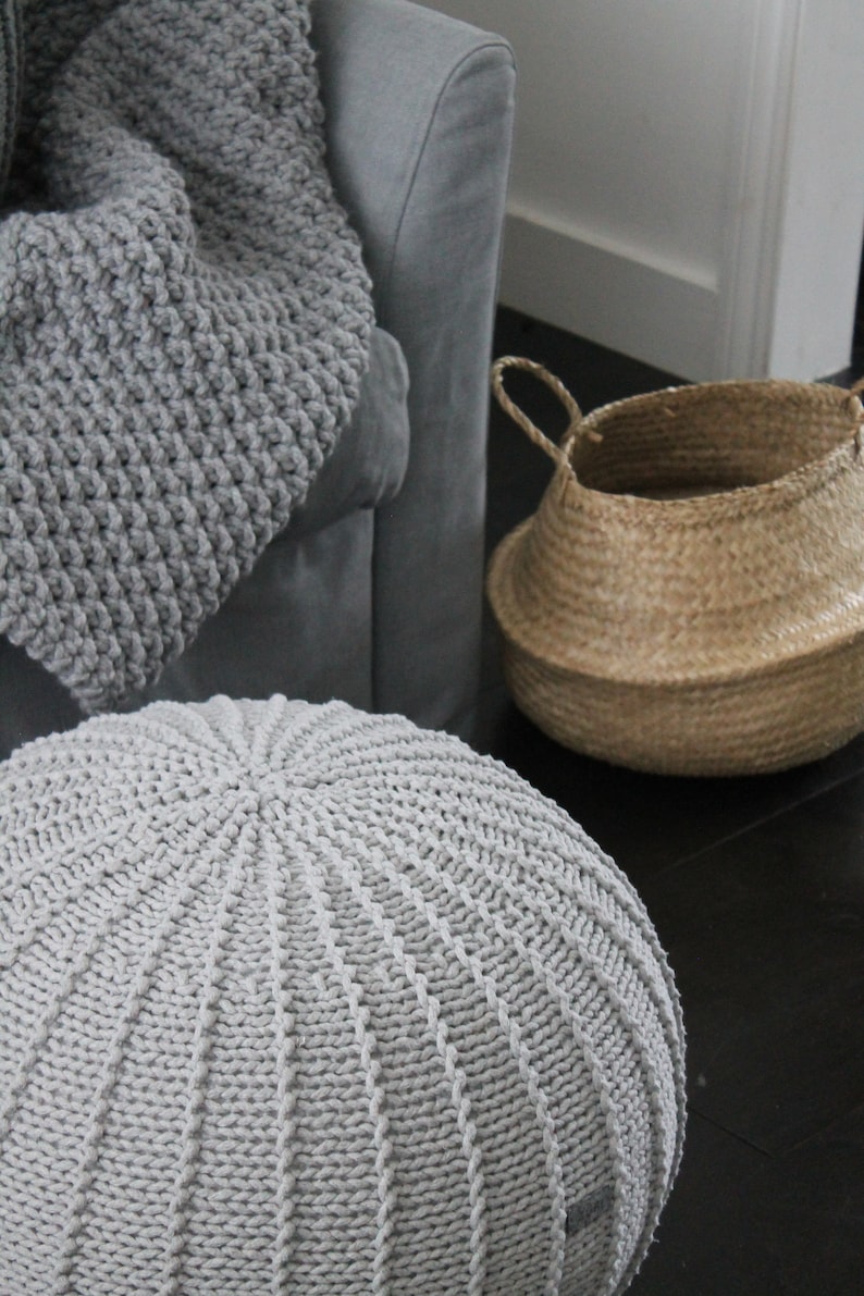 Knitted Footstool Pouf Grey Crochet Pouf Ottoman Neutral | Etsy