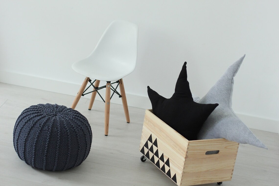 Knitted Footstool Pouf Chunky Knit Pouf Ottoman Blue Nursery - Etsy