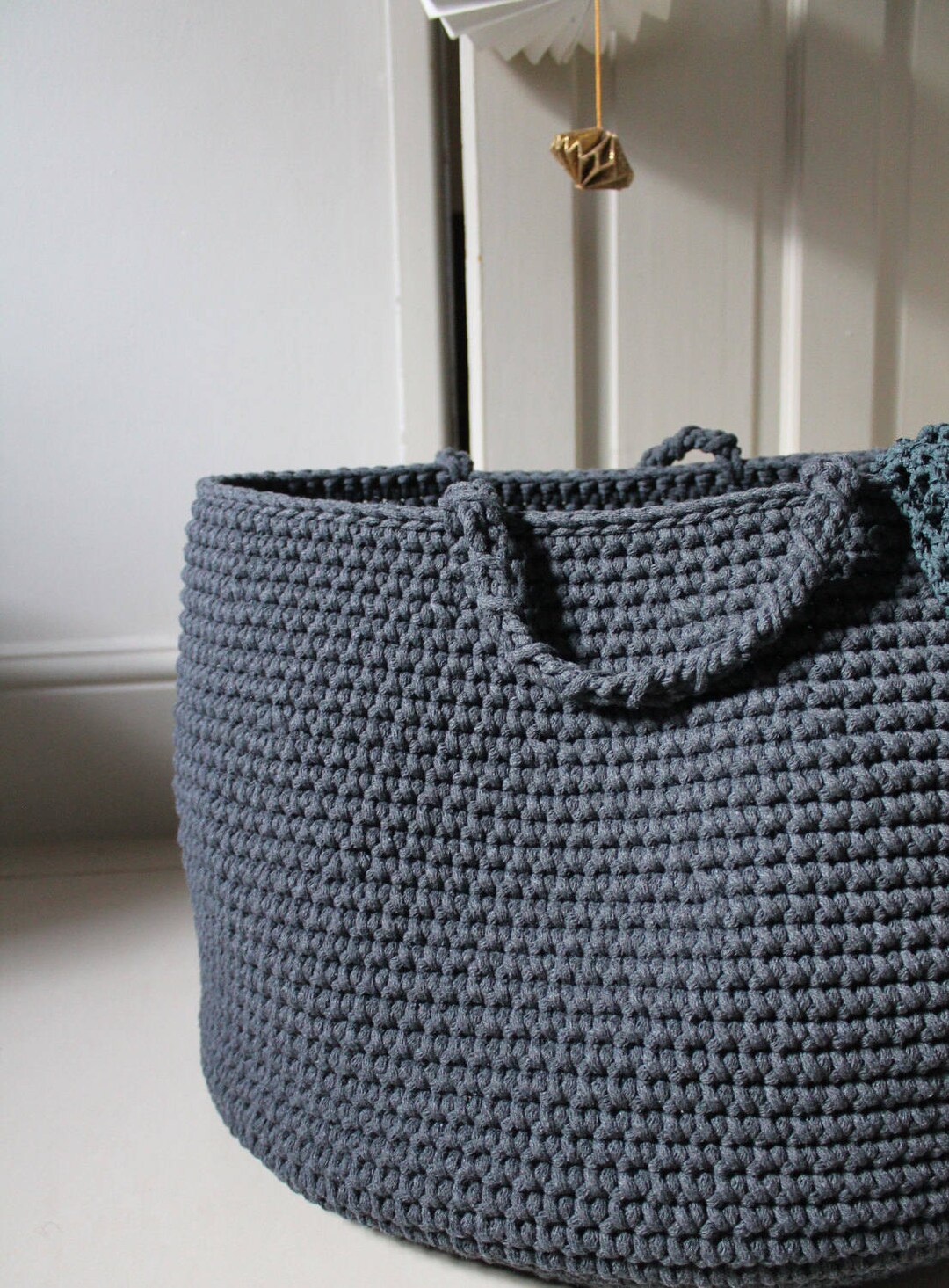 Large Graphite Crochet Basket: XL Toy Storage, Scandinavian Decor - Etsy
