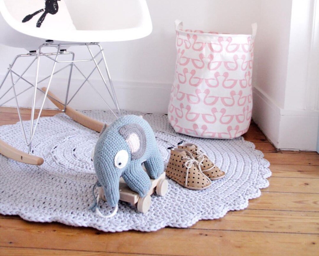 Round Nursery Rug Grey Crochet Rug for Kids Neutral Nursery - Etsy