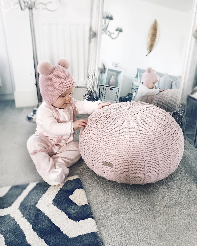 Kids Knitted Footstool Crochet Pouf Ottoman Pink Knitted - Etsy