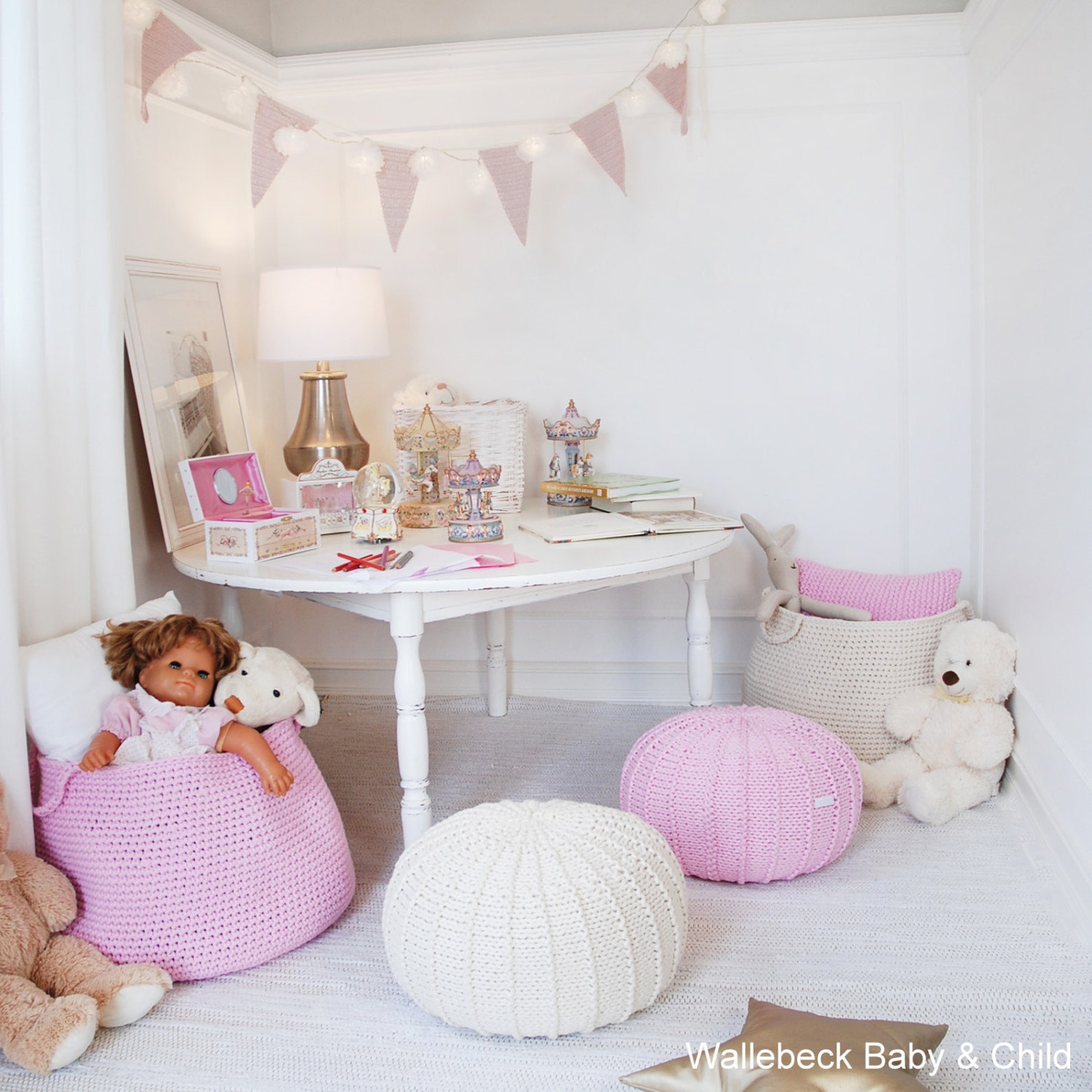 Kids Knitted Footstool Crochet Pouf Ottoman Pink Knitted - Etsy