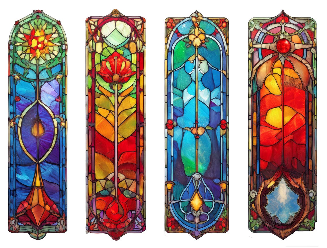 Printable Stained Glass Bookmarks - Set of 18 | PDF Download | 5 Pages ...