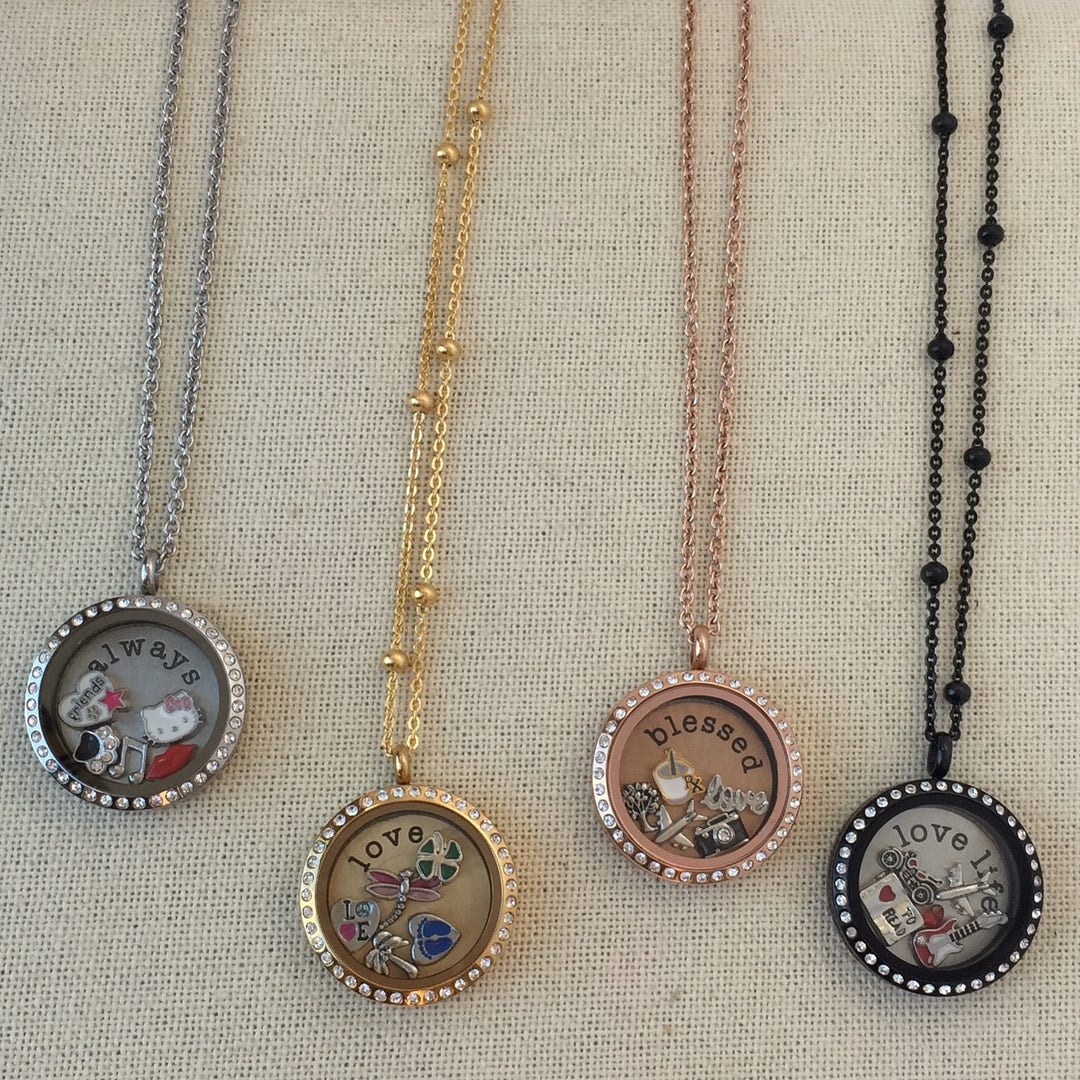 Customizable Large Charm Locket With Crystals - Includes 1 Plate and 5 ...