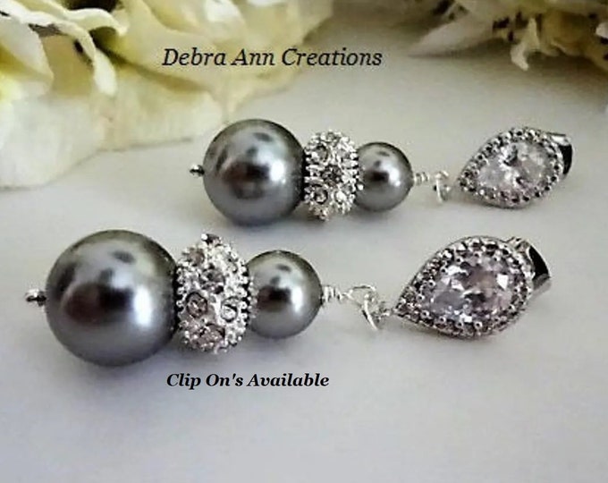 Grey Crystal Jewelry Set Silver Gray Necklace Set Grey Wedding Jewelry ...