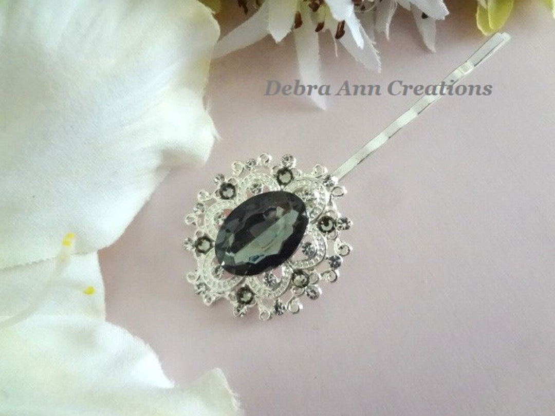Grey Crystal Hair Pin Dark Gray Hair Clip Bridal Hair Piece Rhinestone ...