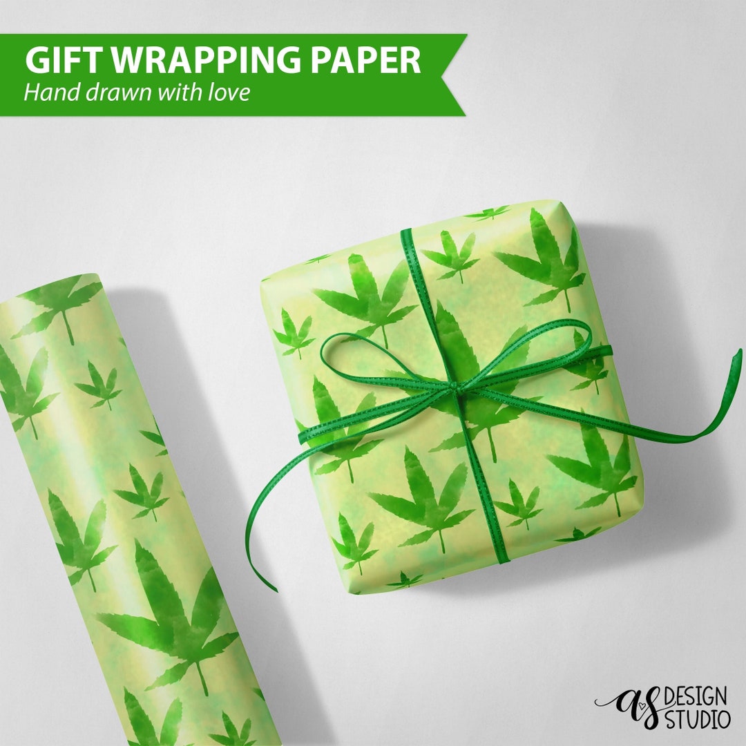 Marijuana Watercolor Wrapping Paper, Christmas Wrapping Paper, Birthday ...