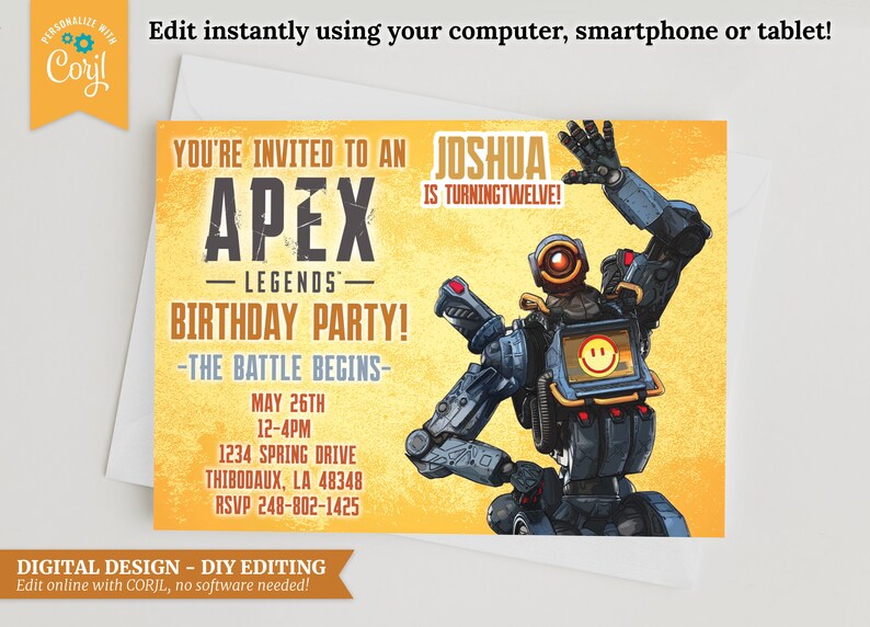 DIGITAL Pathfinder Birthday Invitation, Video Gamers, Battle Royale ...