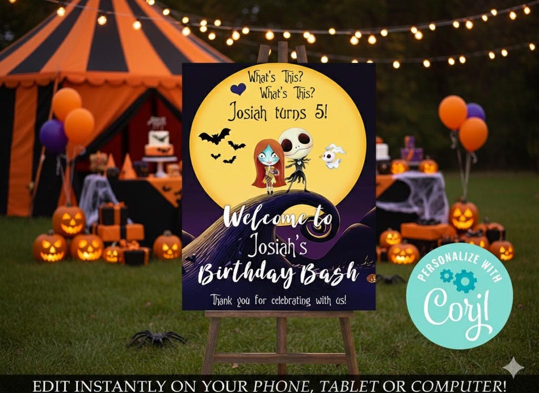 Nightmare Before Christmas Birthday Welcome Sign Template (digital ...