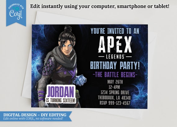 DIGITAL Wraith Original Apex Legends Birthday Invitation 5x7 - Etsy