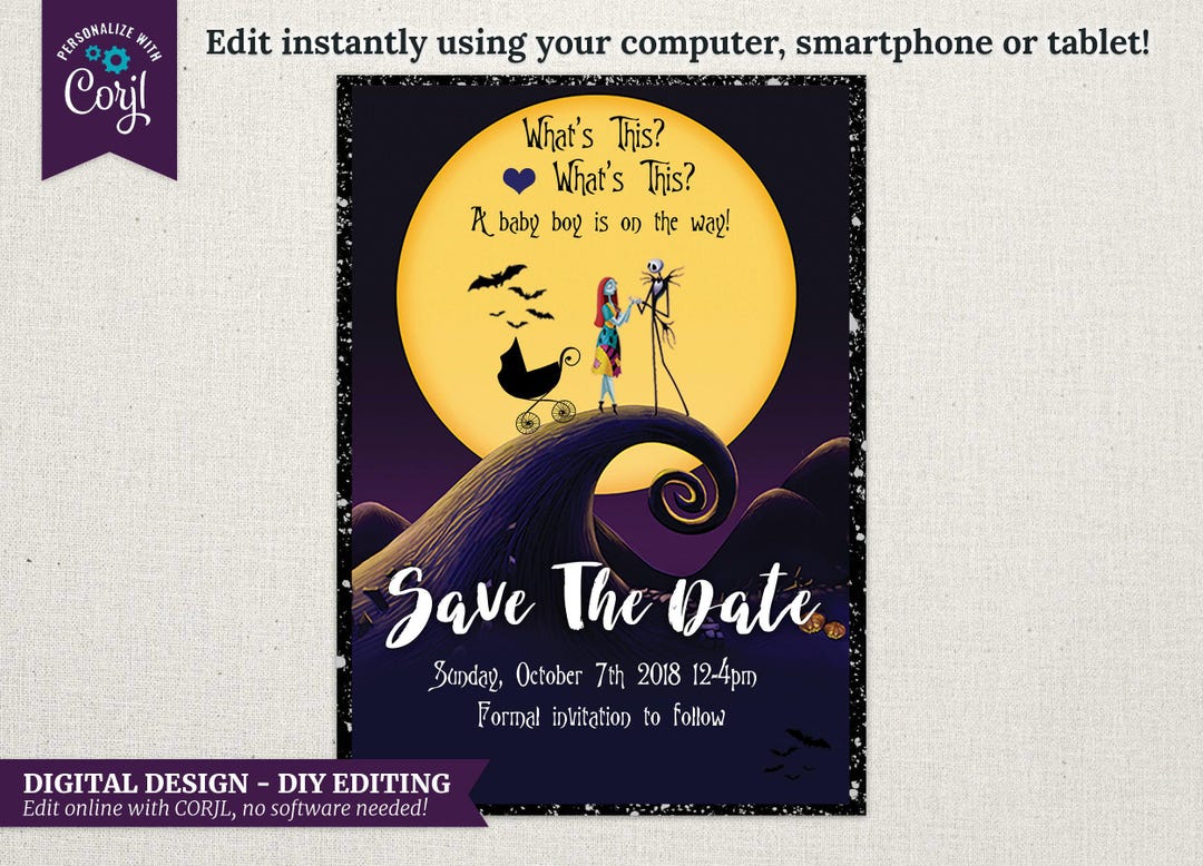 Nightmare Baby Shower Save the Date: 5x7 - Digital Template, Edit ...