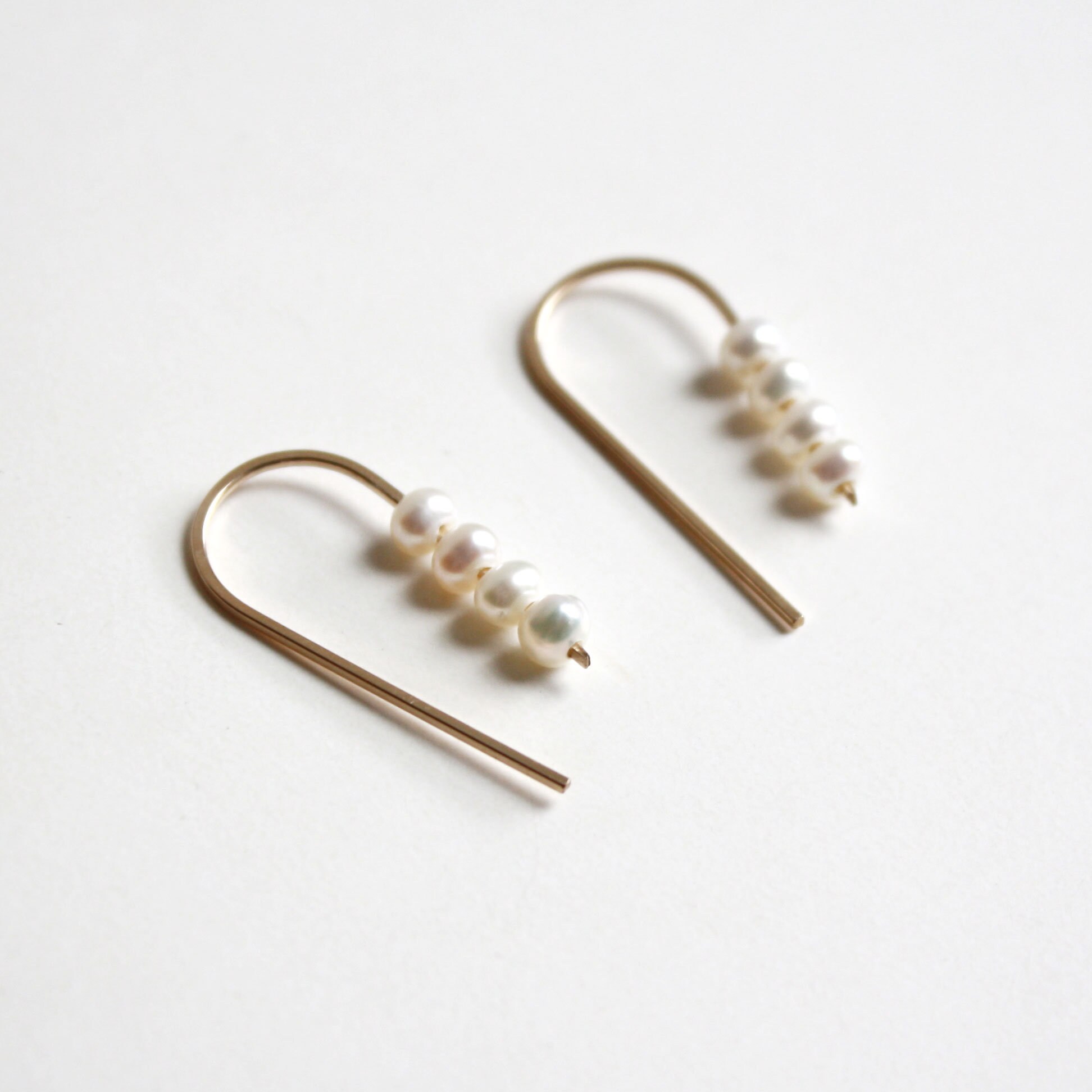 White Pearl Short Arc Threader Earrings Small Multiple - Etsy