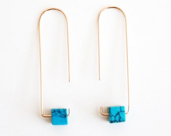 Gold Oval Threader Earrings Geometric Hook Earrings Hoop | Etsy