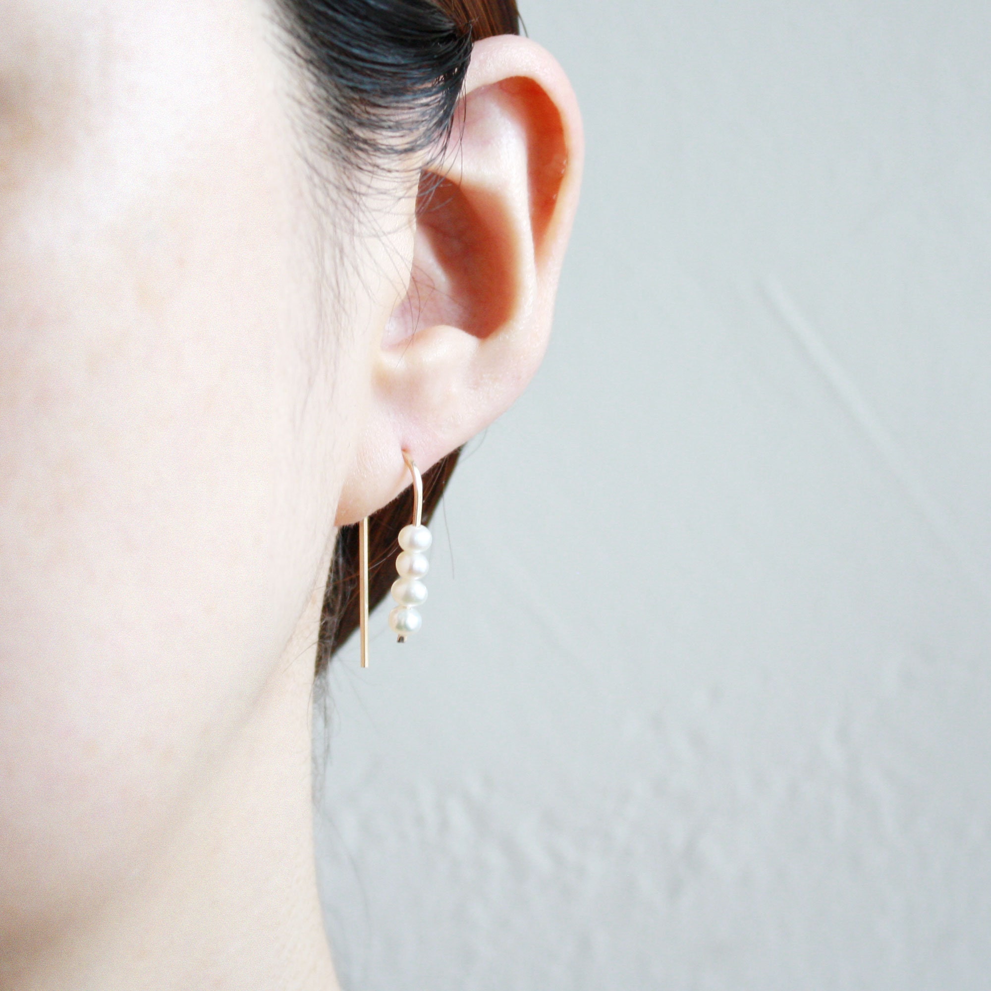 White Pearl Short Arc Threader Earrings Small Multiple - Etsy